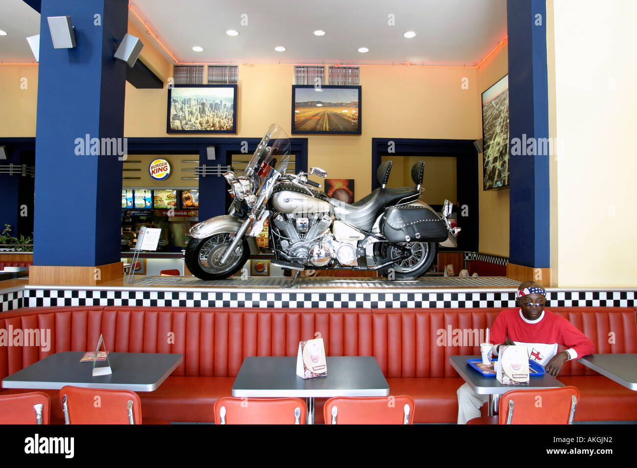 Harley Davidson Motorcycle on show at a burger king Budapest Hungary ...