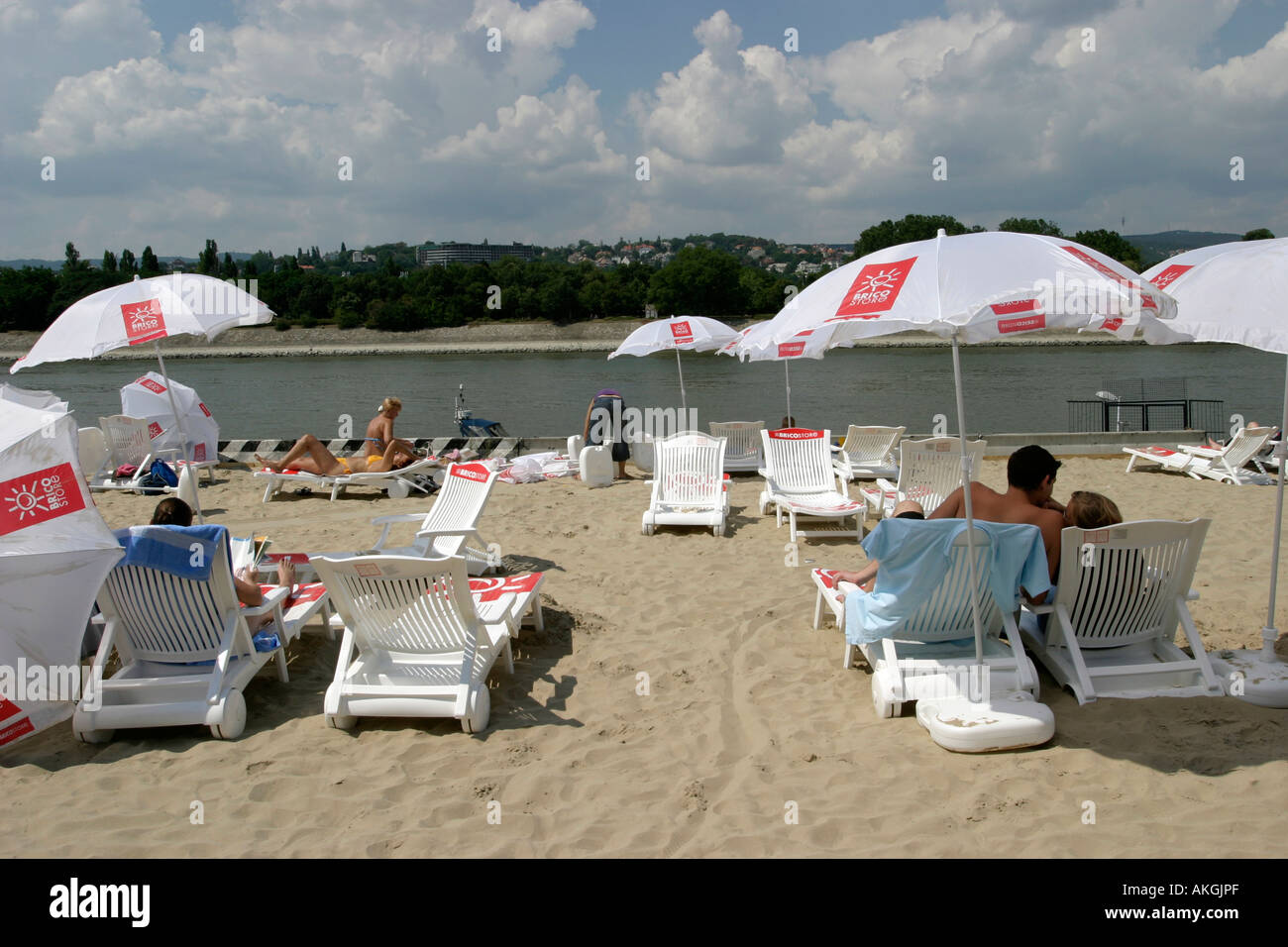 The artificial beach along the Danube river Budapest Hungary Stock ...