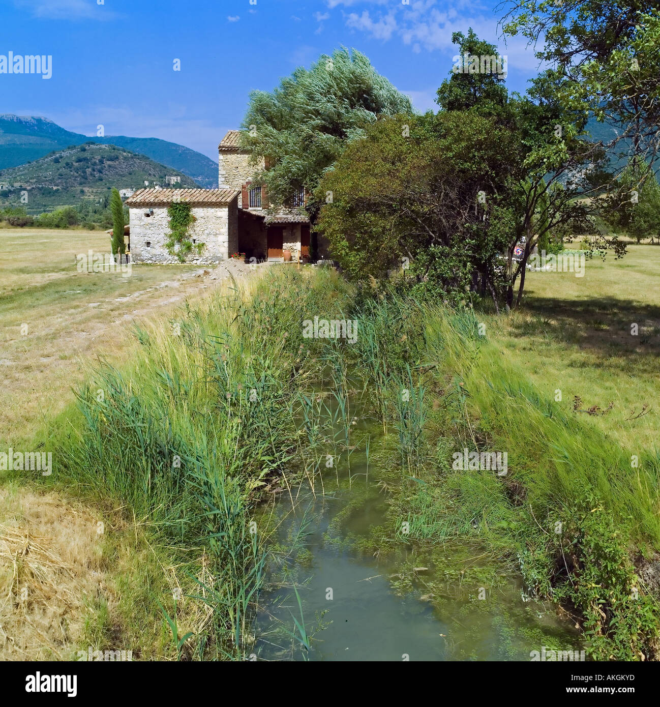 Water stream, renovated water driven olive mill house, Toulourenc ...