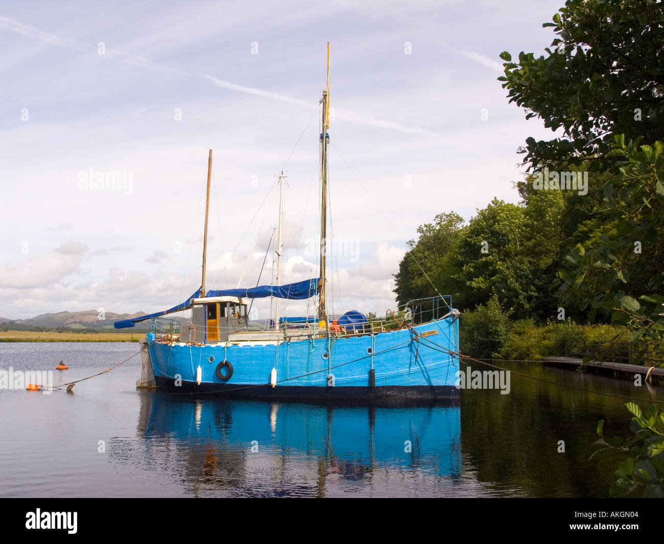 Blue boat at the Bellanoch basin Crinan canal Argyll Scotland Stock ...