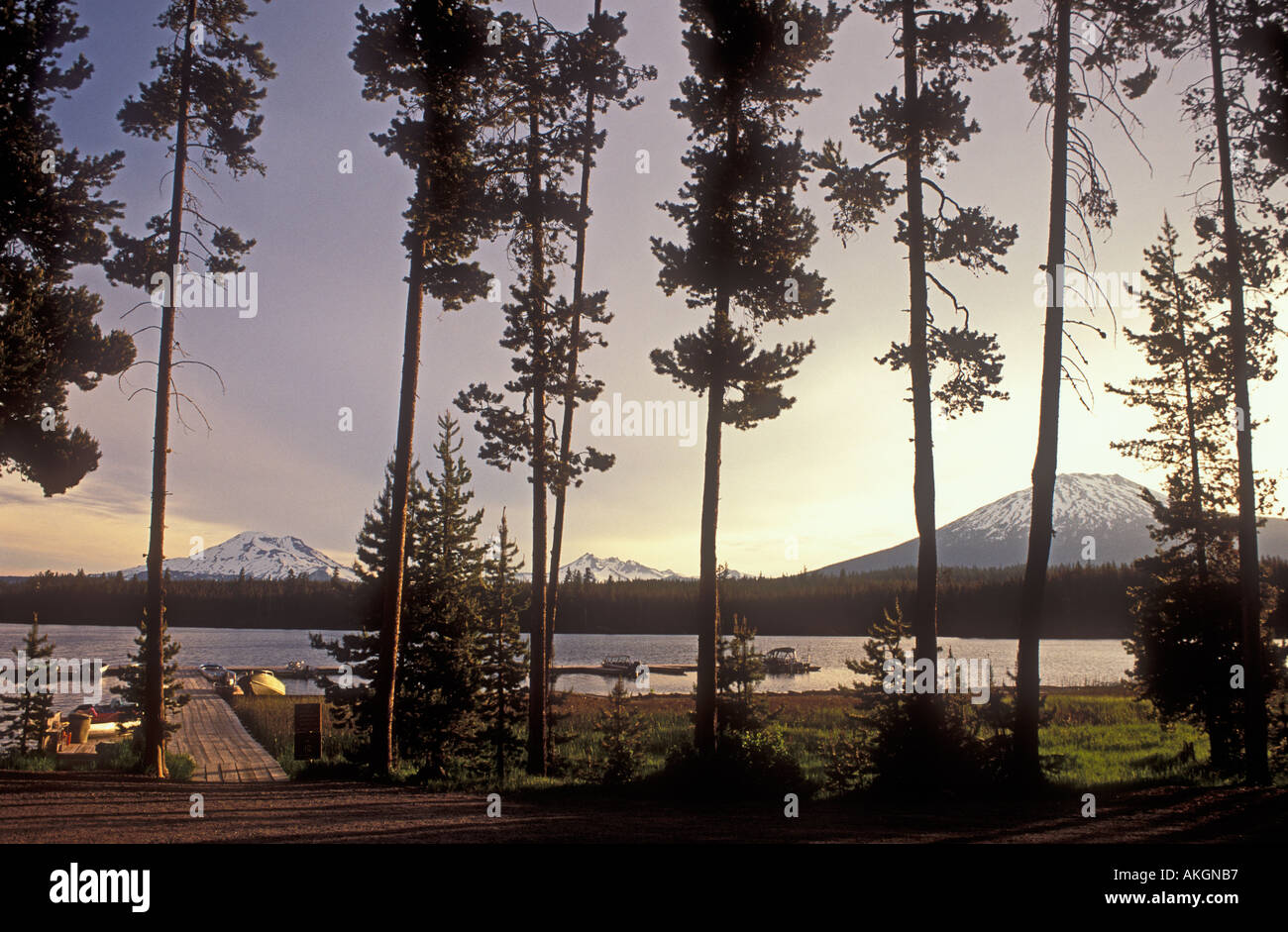 Lava Lake Lodge view lake dock mountains South Sister Broken Top Mount ...