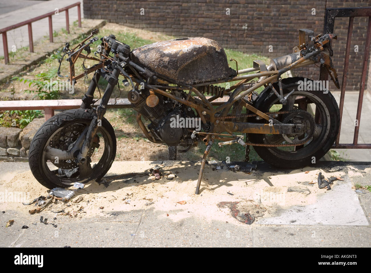 Burnt out motor bike hi-res stock photography and images - Alamy