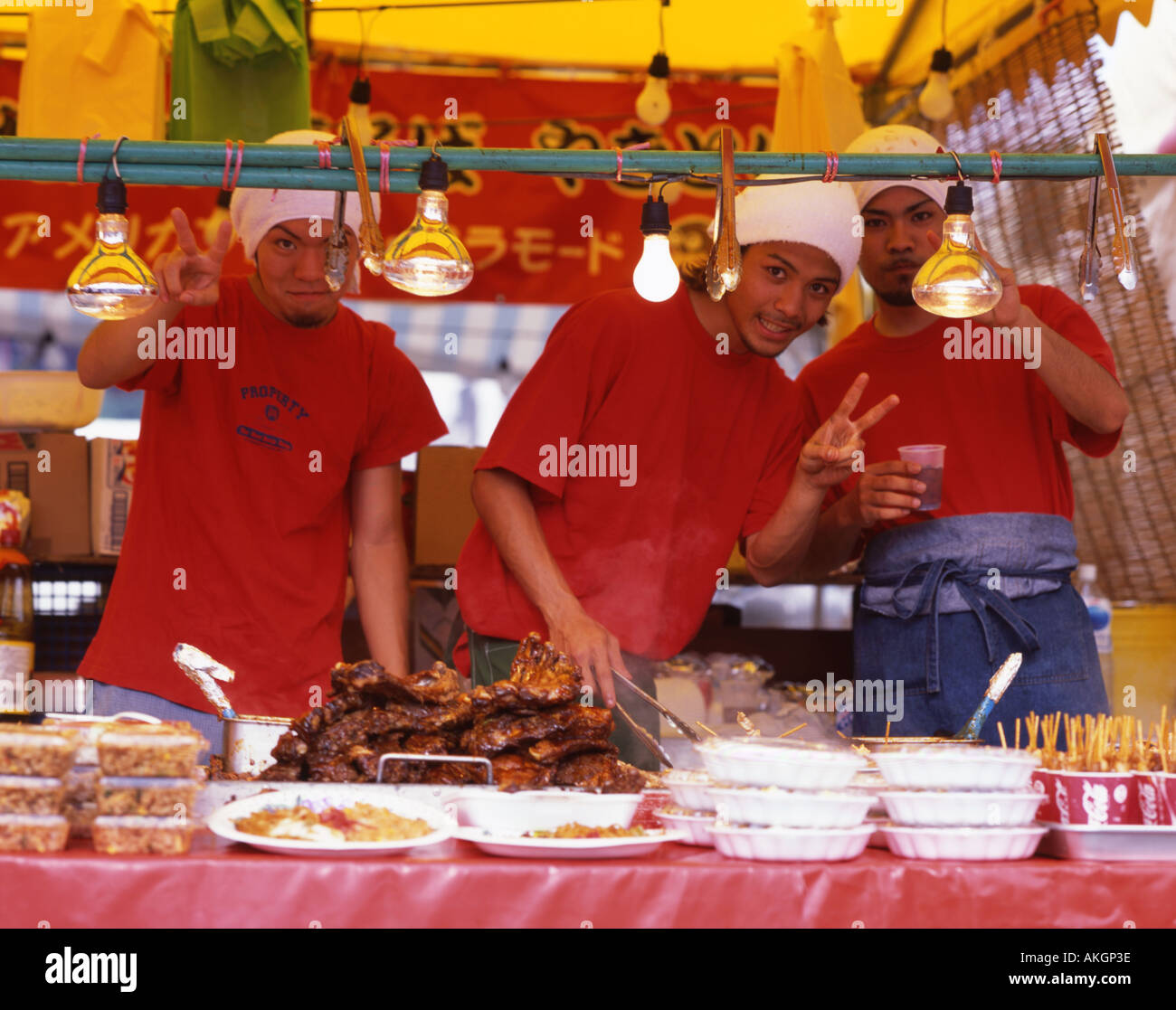 Food stall selling yakitori soba yakisoba noodles and ramen Stock Photo ...