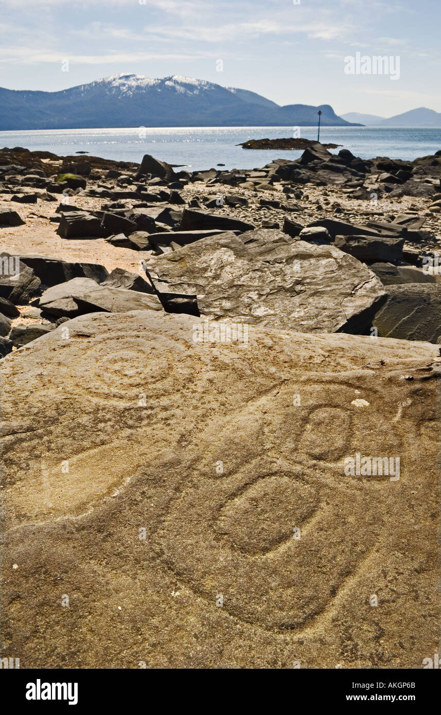 Native American petroglyph at Petroglyph Beach Wrangell Alaska Stock ...