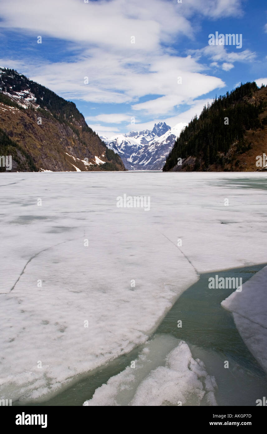 Castle Mountain and ice covered Shakes Creek Stikine River jet boat ...