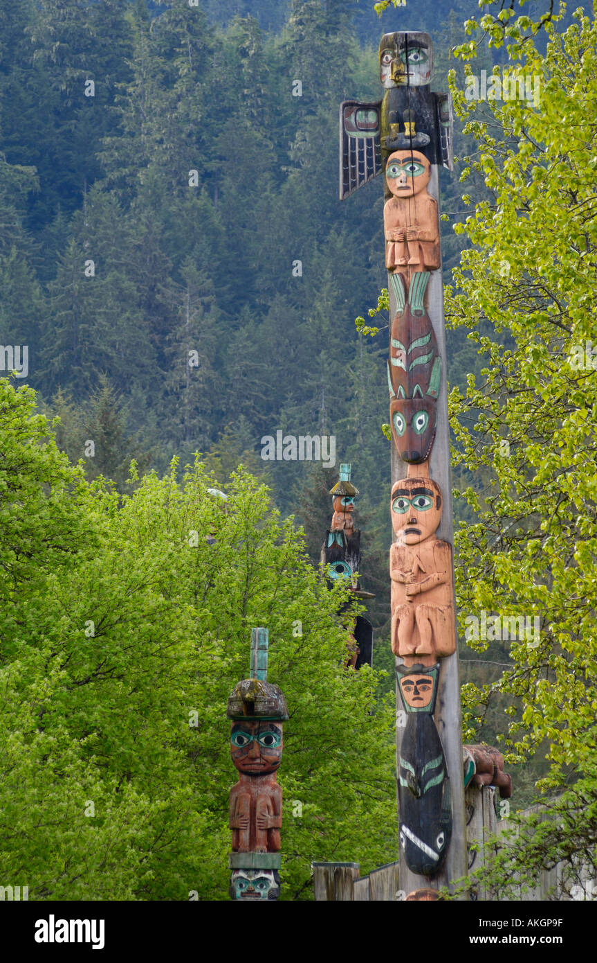 Chief Kadashan totem poles on Chief Shakes Island Wrangell Alaska Stock ...