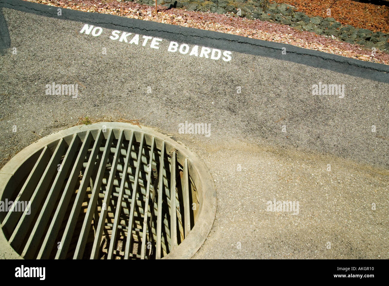 no skating sign with drainage grate Stock Photo - Alamy