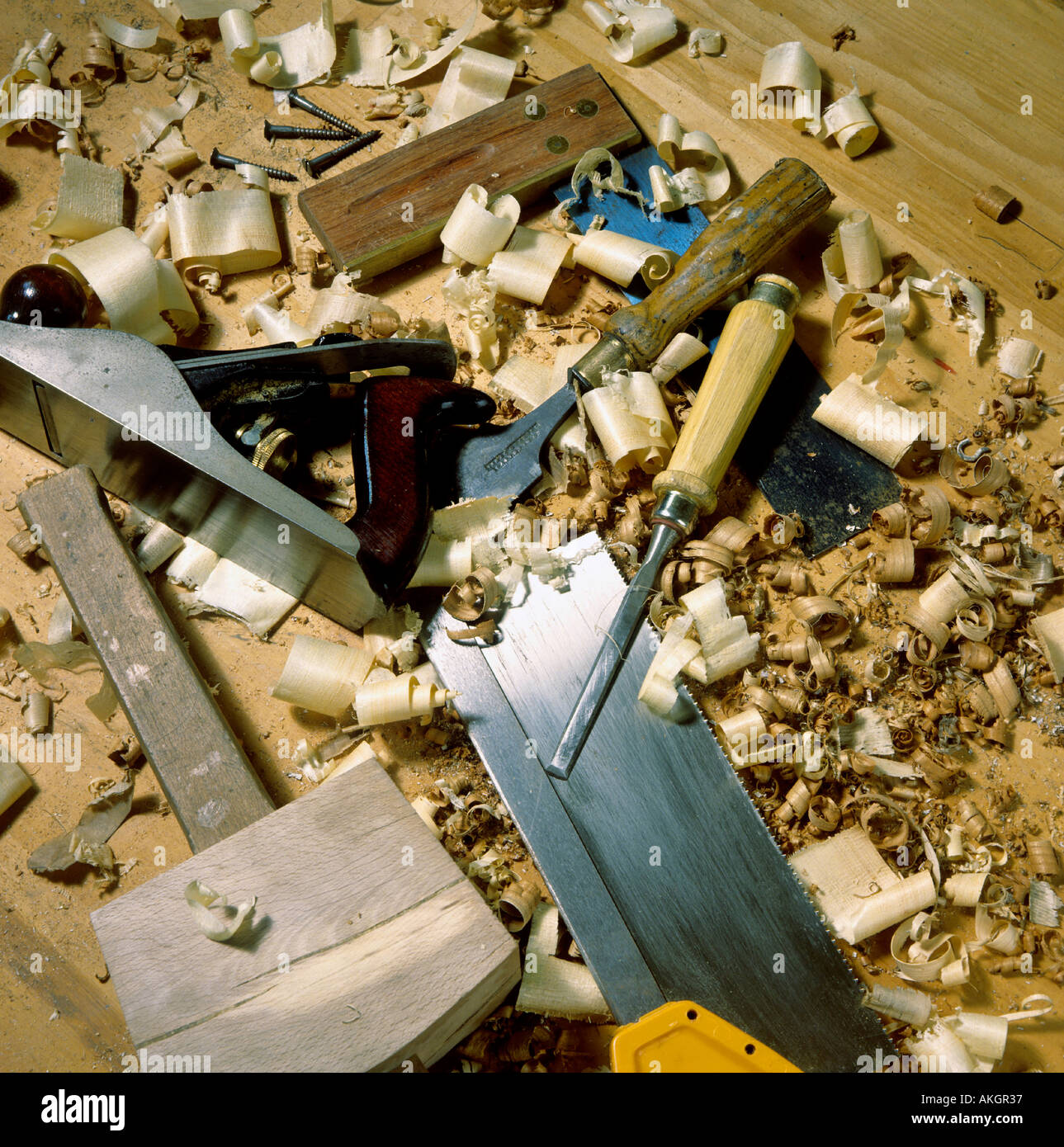 wood shavings and tools editorial use only Stock Photo - Alamy