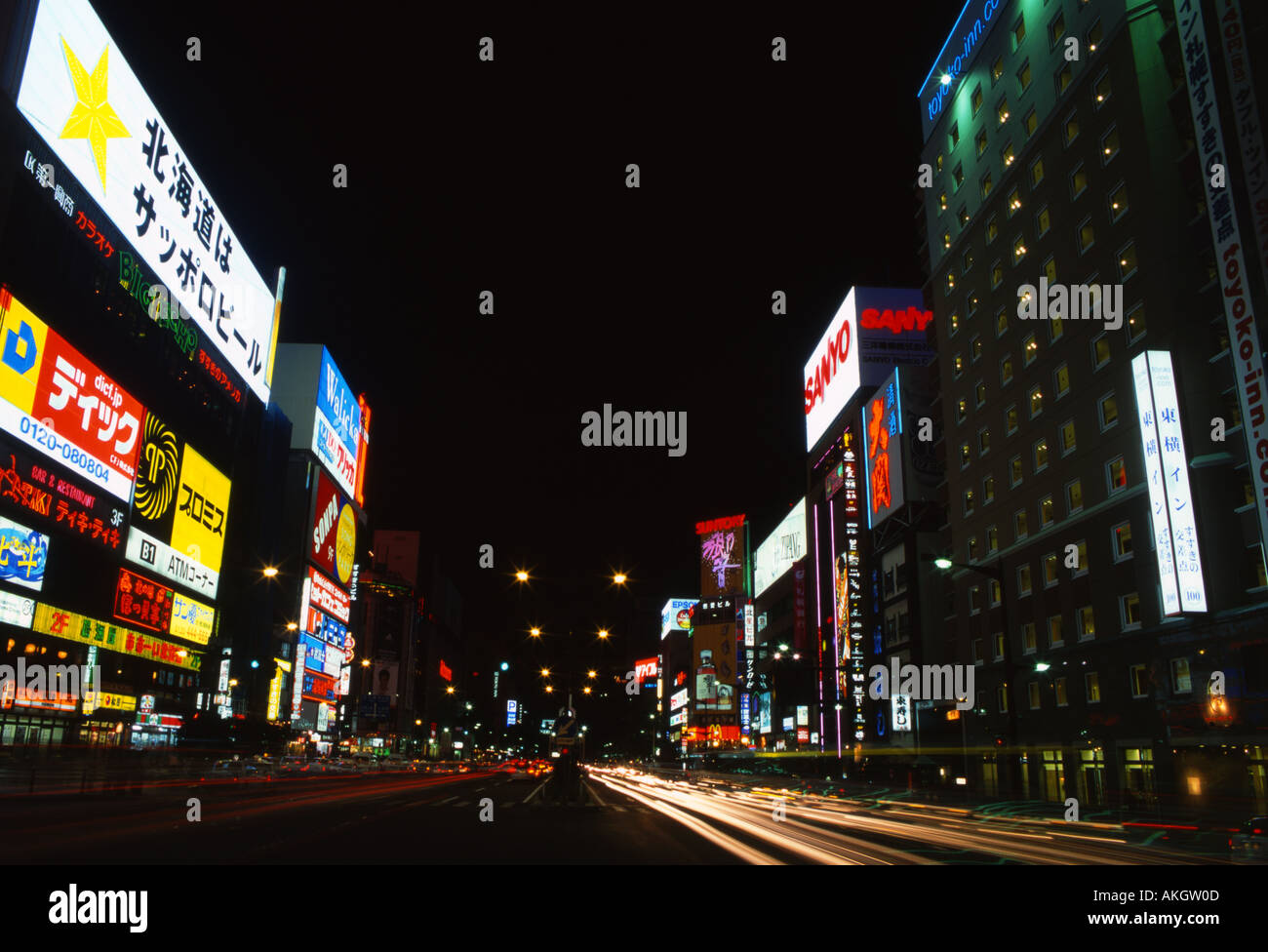 Neon lights of Suskino The entertainment district of Sapporo Hokkaido ...