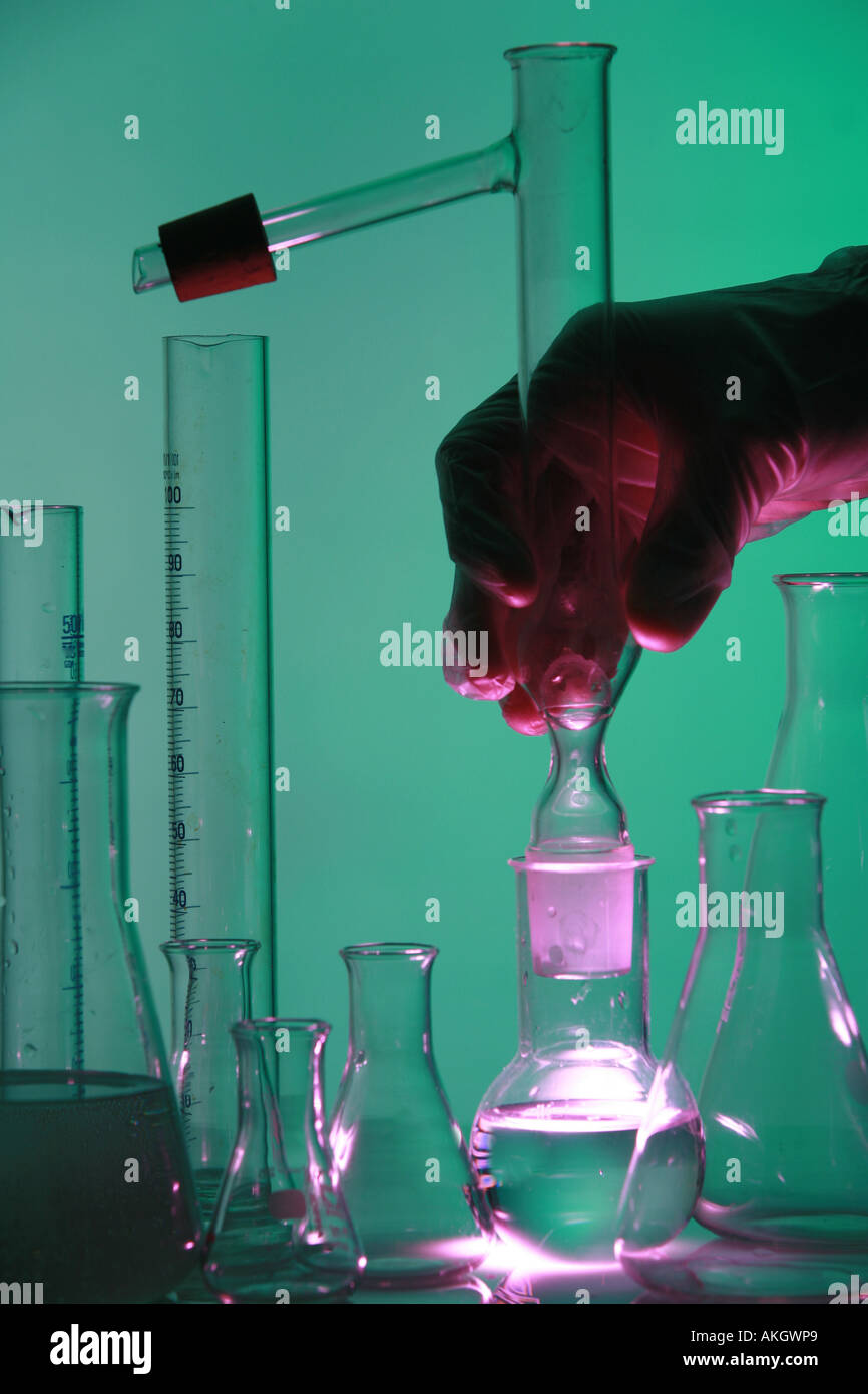 Labor scene with testtubes and beaker Stock Photo - Alamy