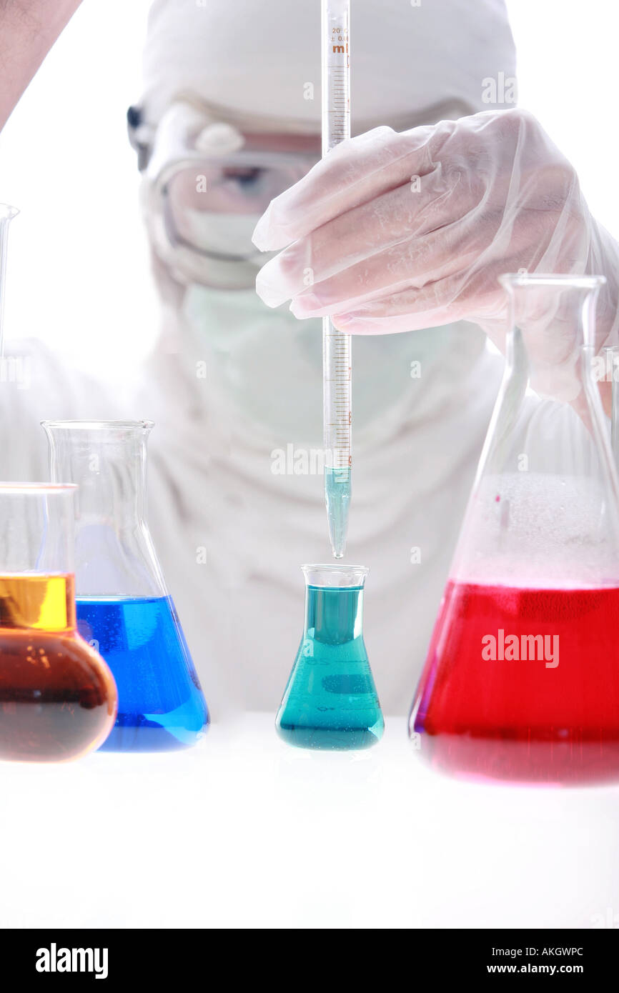 Labor scene with testtubes and beaker shallow depth of field focus is ...