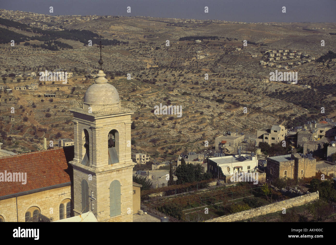Palestinian authority Bethlehem elevated view with church of Nativity ...