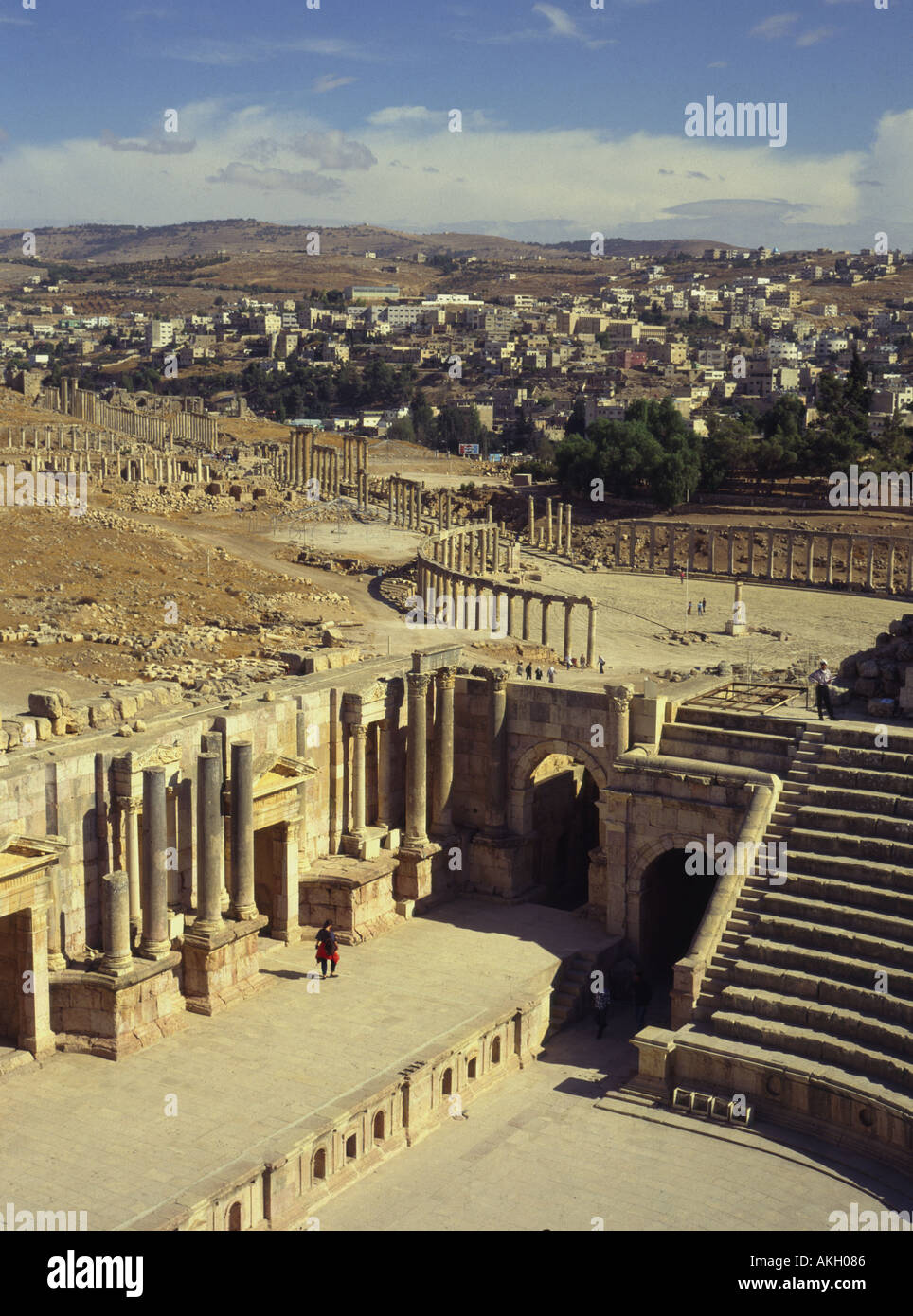 Jordan Jerash archeological site elevated view of the theatre the oval ...