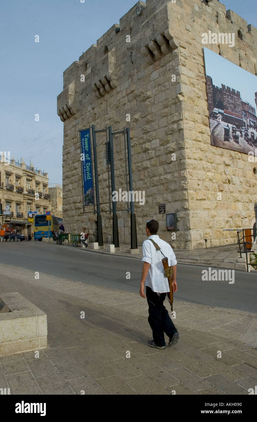 Israel Jerusalem Old City Young Jewish man walking through Jaffa gate ...