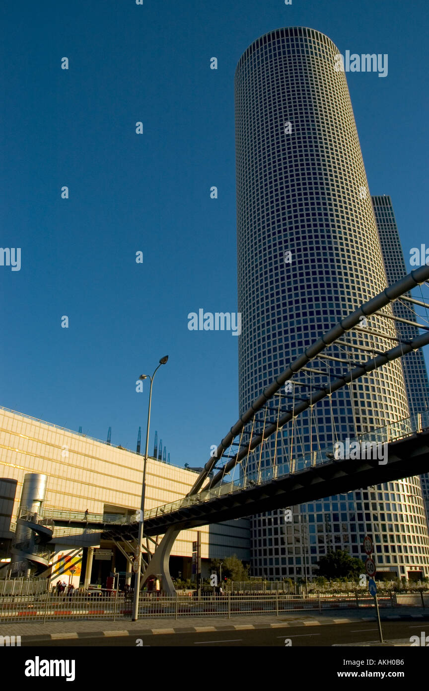 Israel Tel Aviv Azrieli Towers vertical view with road the Kyriah ...