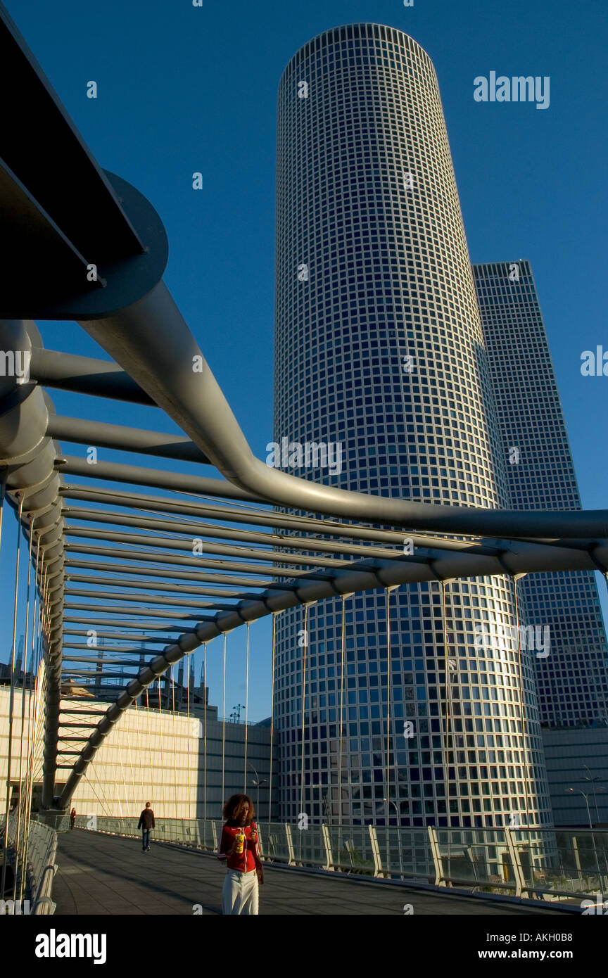 Israel Tel Aviv Azrieli Towers vertical view with the Kyriah footbigde ...