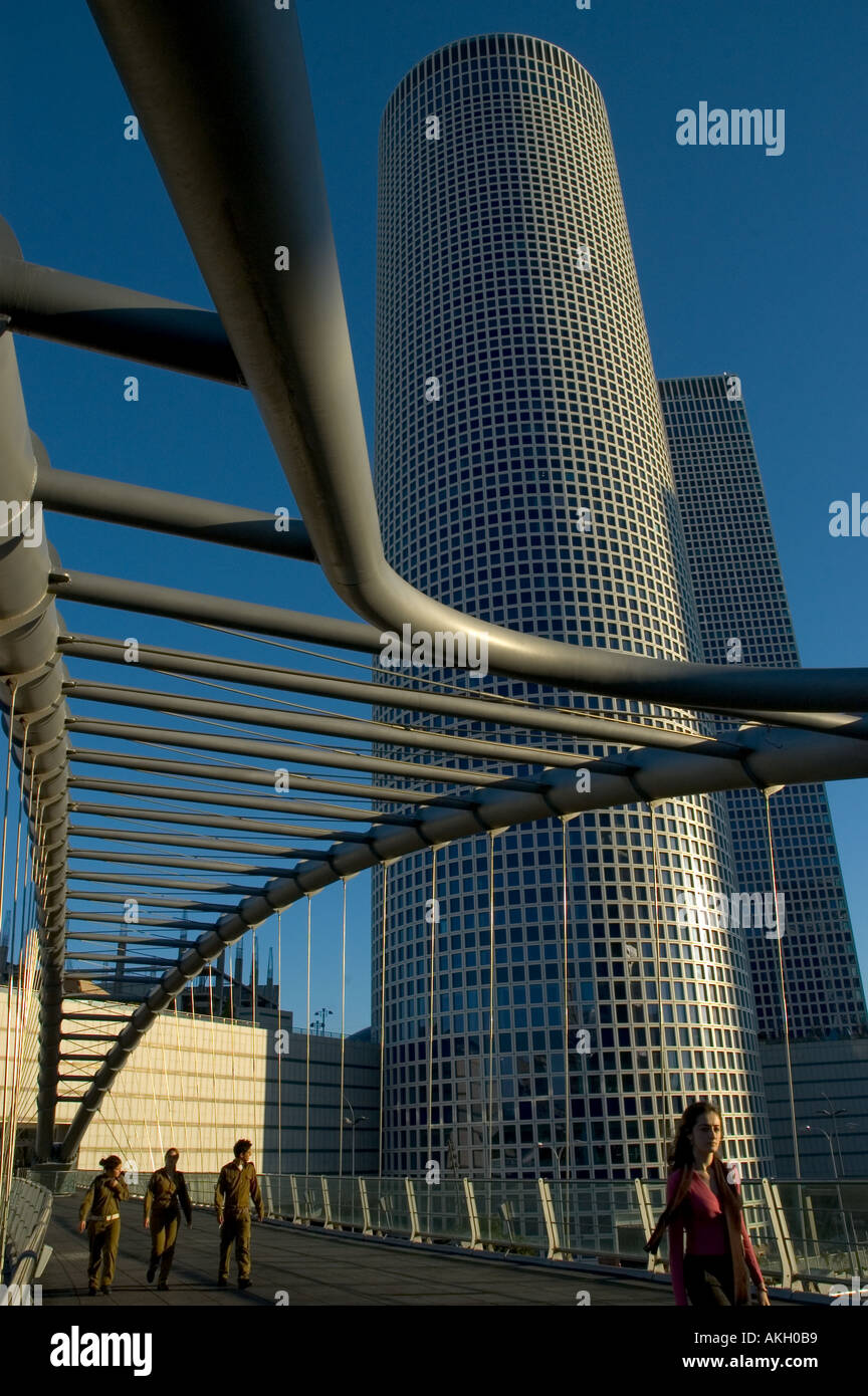 Israel Tel Aviv Azrieli Towers vertical view with the Kyriah footbigde ...