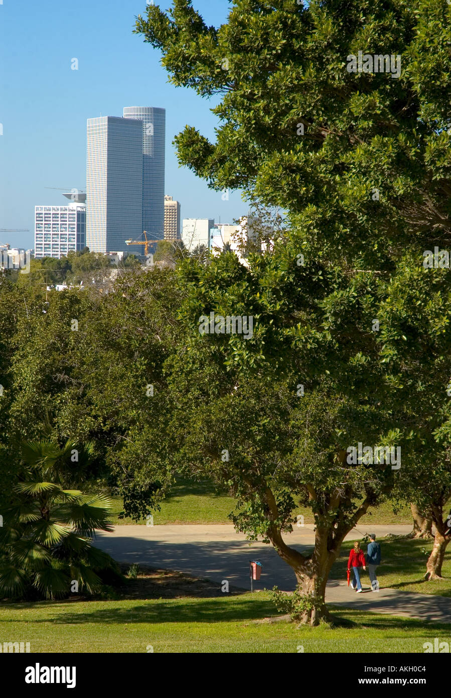 Israel Tel Aviv Azrieli Towers vertical view from afar with Ramat Gan ...