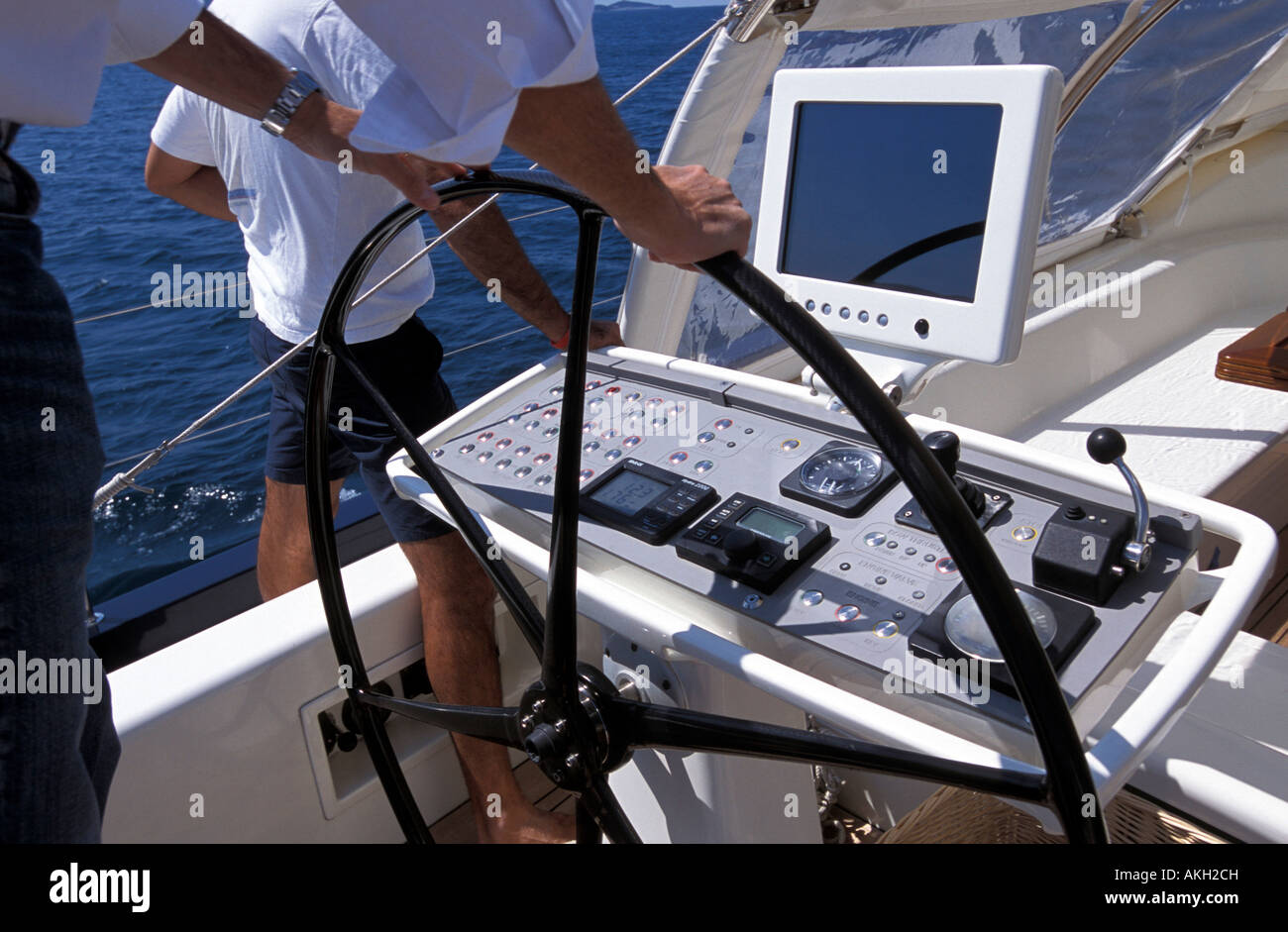 Rudder, Viriella sailing boat, Maxi Dolphin shipyard, Italy Stock Photo ...