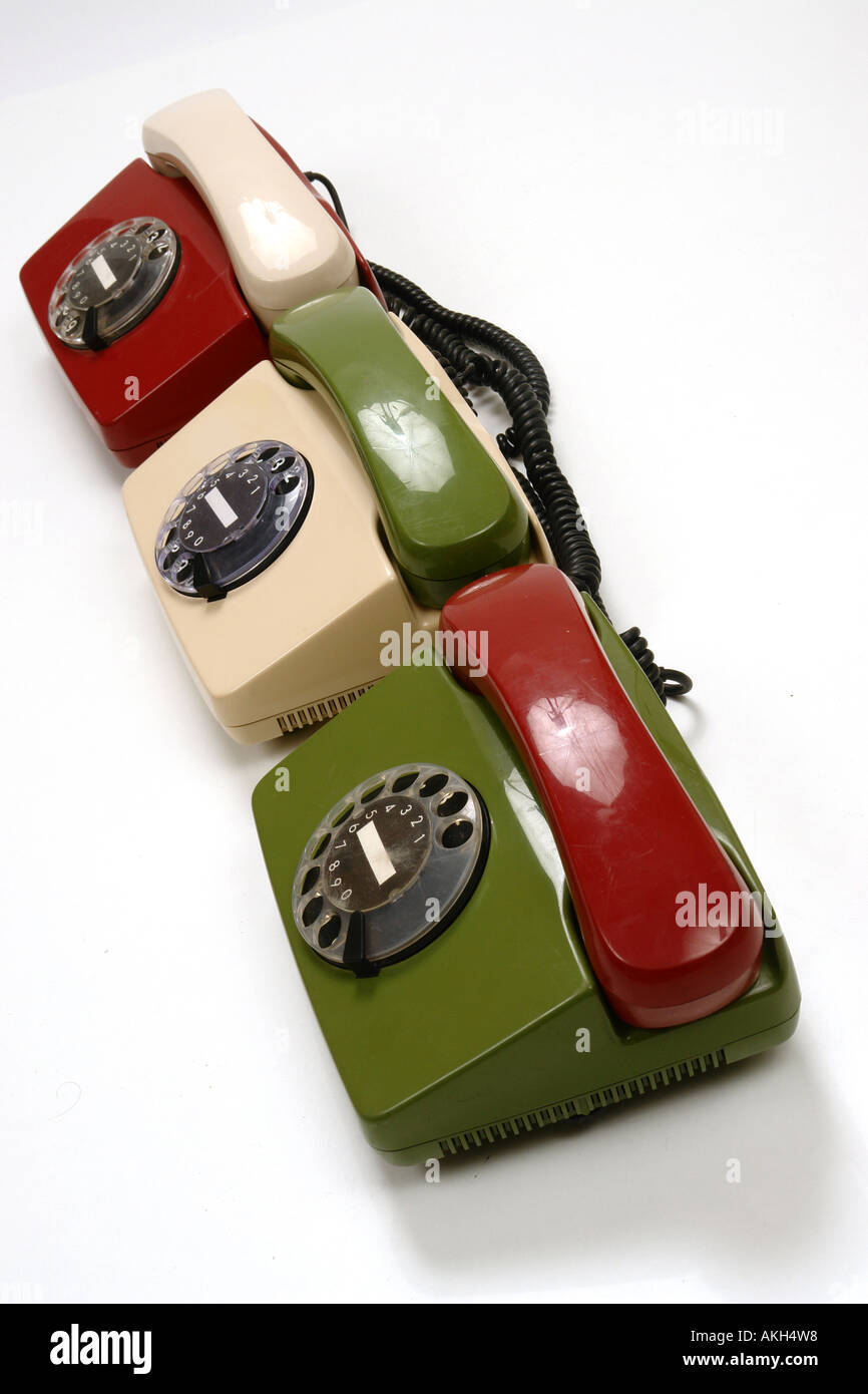colourful retro phones symbolizing conference teamwork network Stock ...