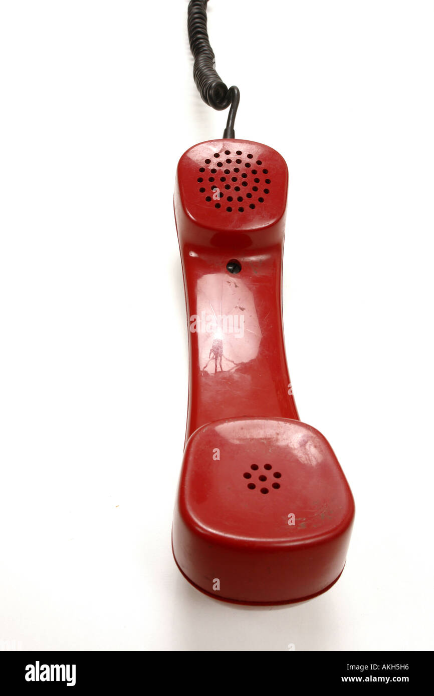 a red retro phone on white Stock Photo - Alamy