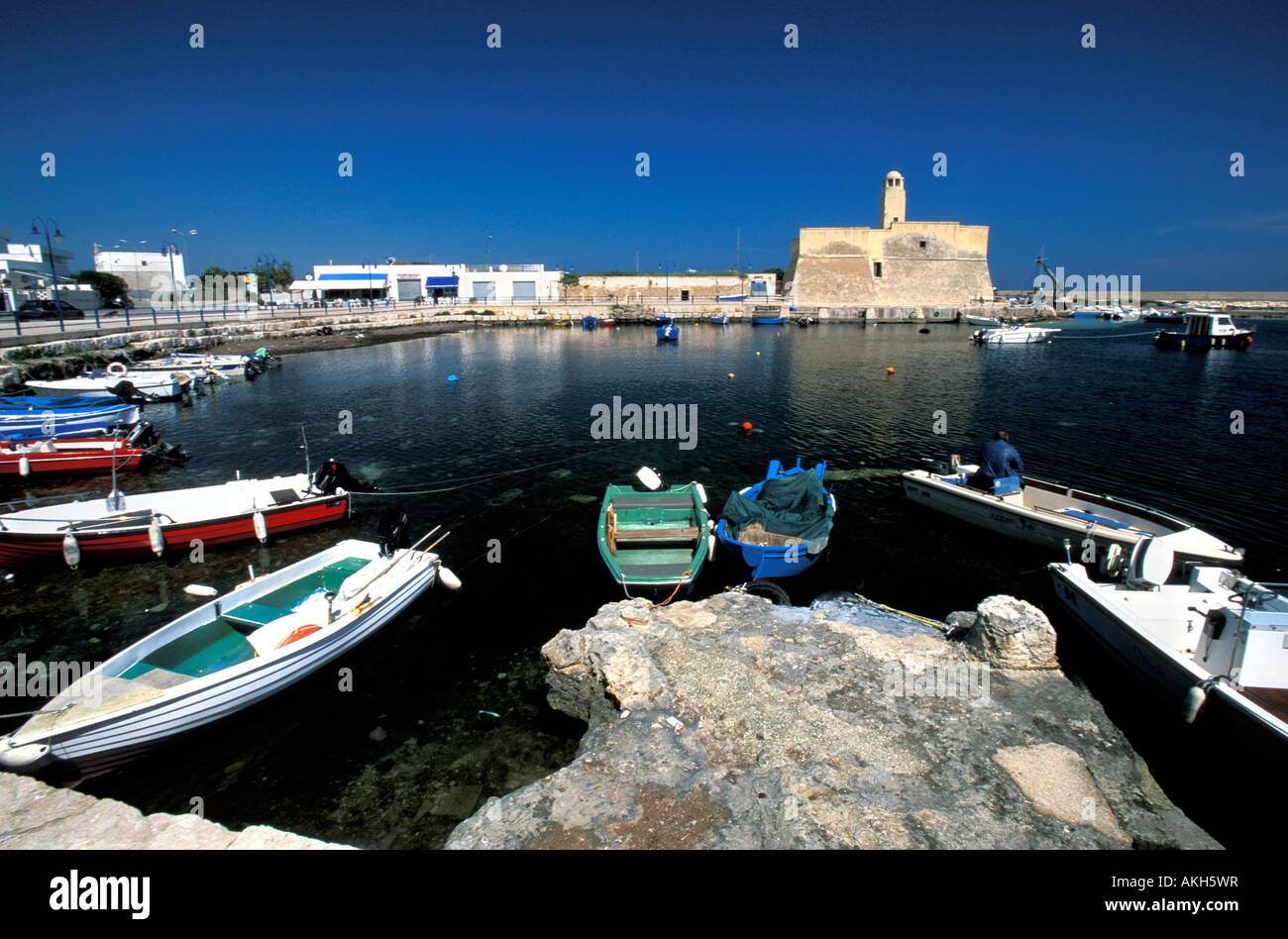 Villanova port with Angevin castle, Ostuni, Puglia, Italy Stock Photo ...