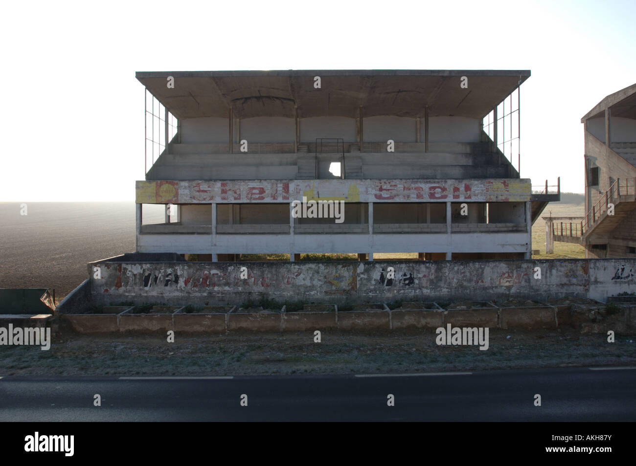 Reims Gueux historic motor circuit. The old pits and grandstand, some ...