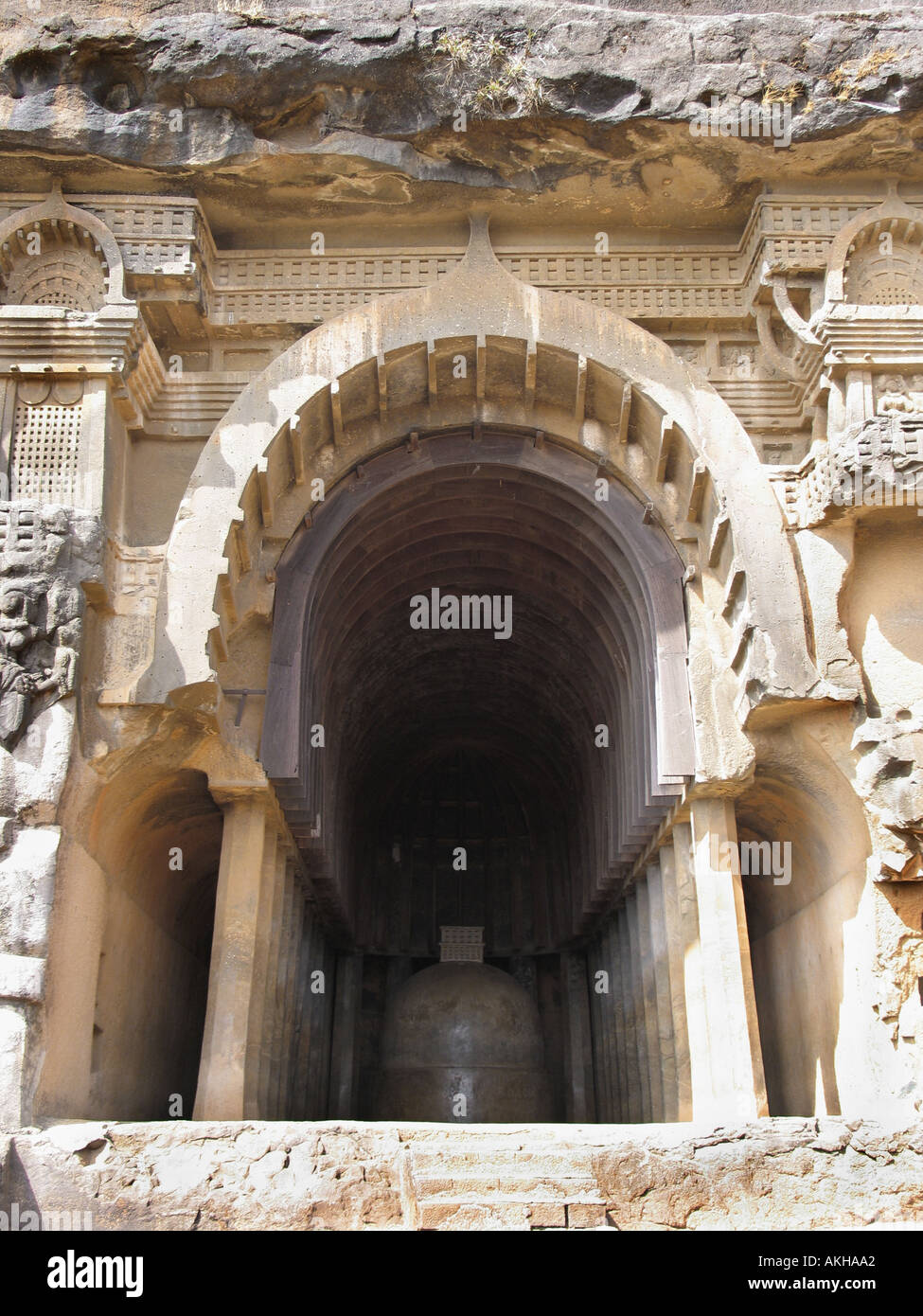 Bhaja caves, Entrance. These Buddhist caves date back to the 1st and ...