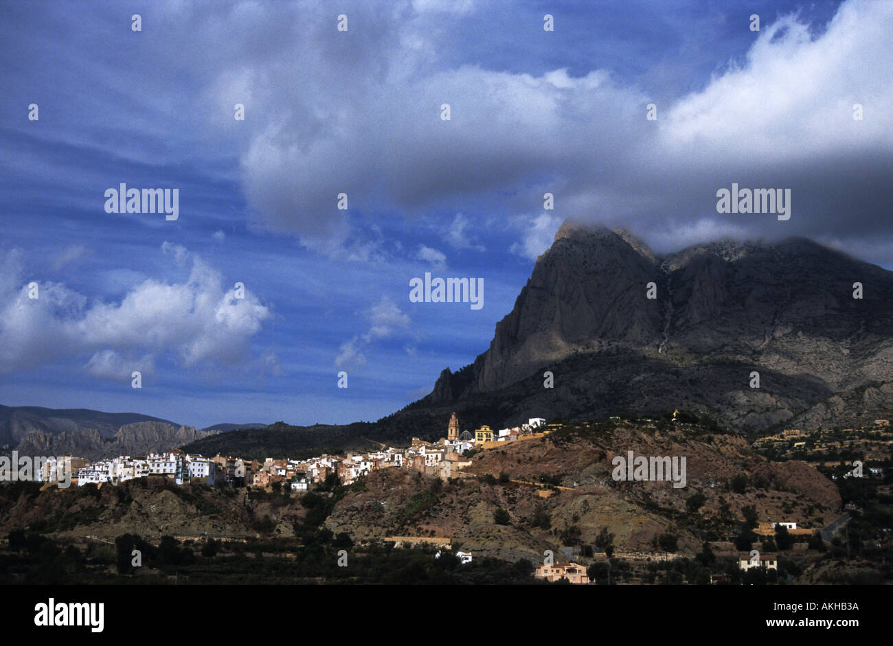 Finestrat village perching from the mountains of the Puch Campano ...