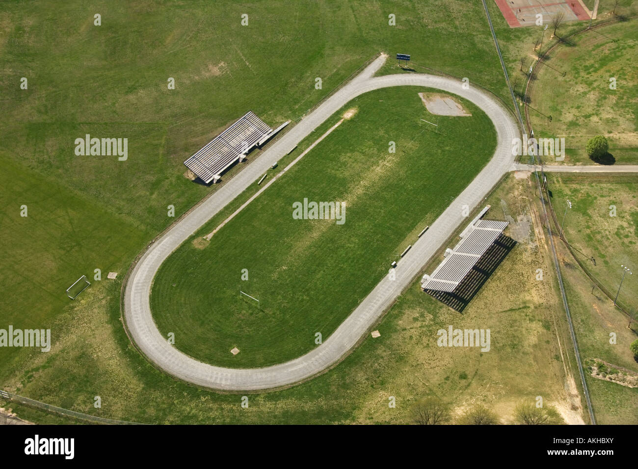 Aerial view of running track with bleachers Stock Photo - Alamy