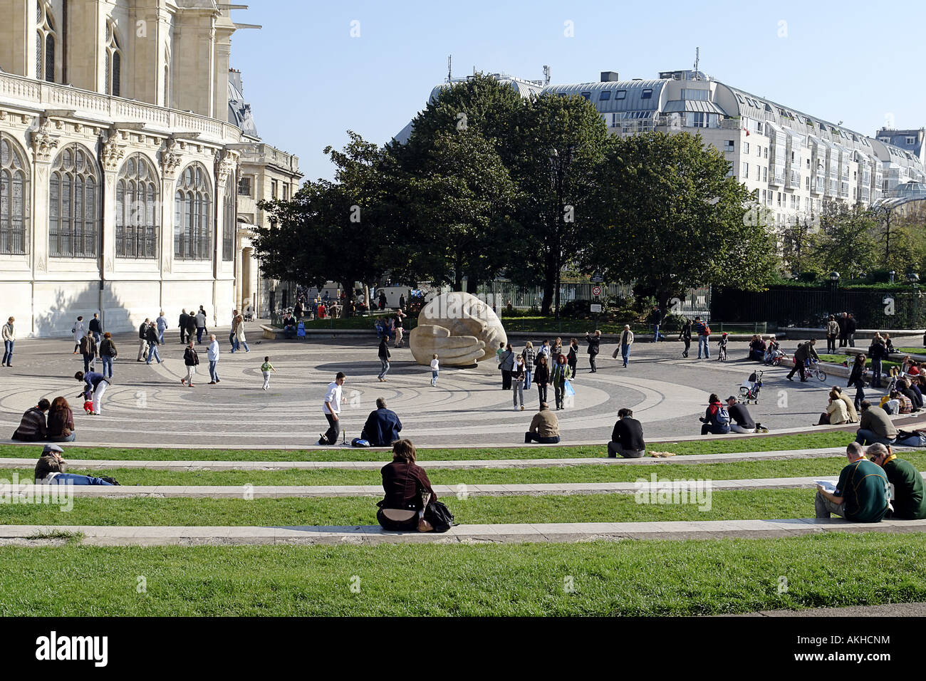 Cassin square with st Eustache church paris france Stock Photo - Alamy