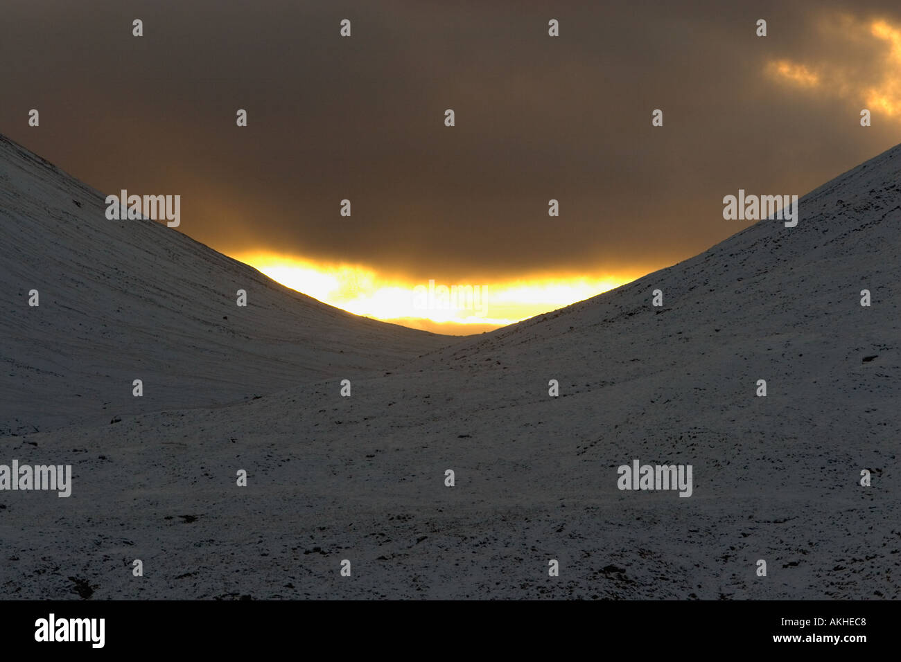 Scotland highlands Dramatic dark sky over Saddle shape mountains Dusk ...