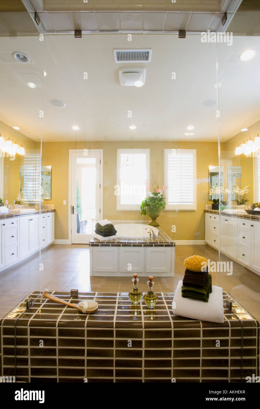 Image of bathroom from inside of shower Stock Photo - Alamy