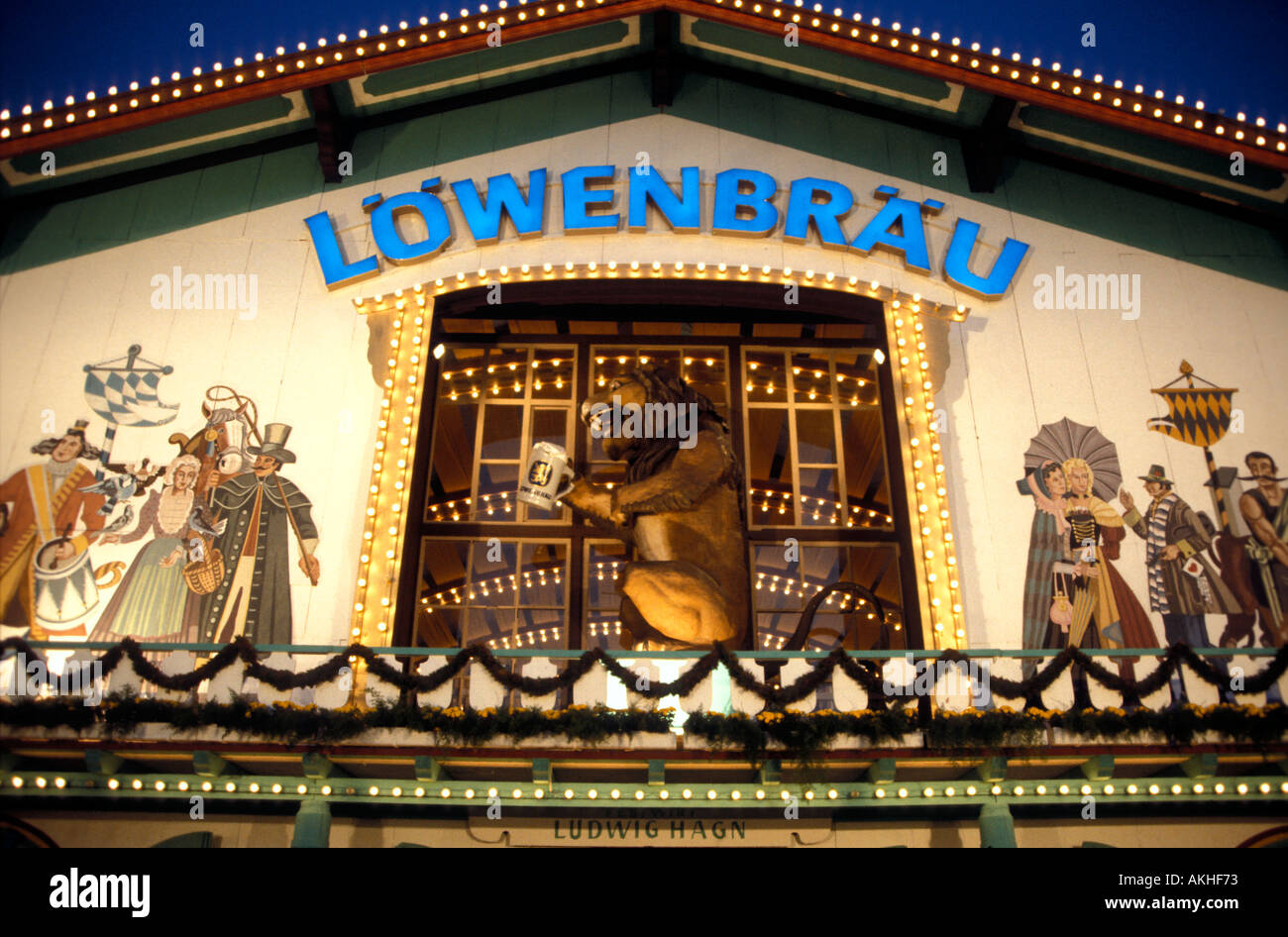 Oktoberfest munich lowenbrau beer tent hi-res stock photography and ...