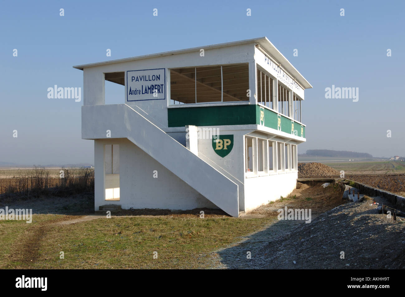 Reims Gueux historic motor circuit. The old pits and grandstand, some ...