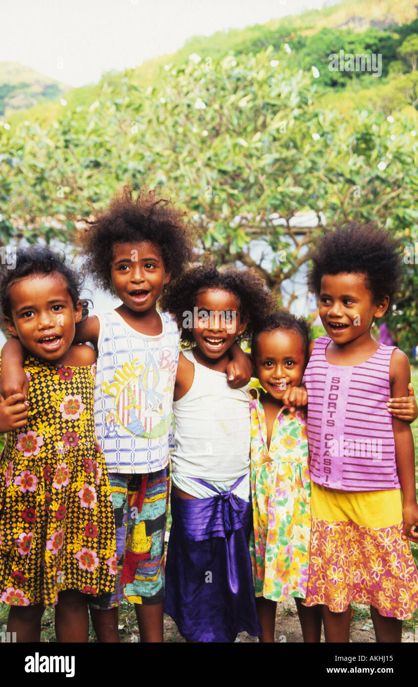 A group of local children, Waya Island, Fiji, South Pacific Stock Photo ...