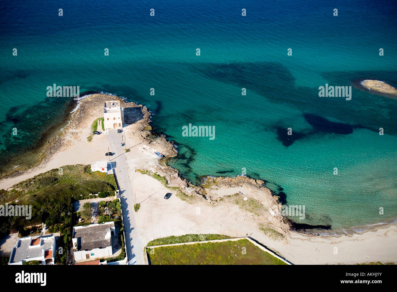 Aerial view, San Leonardo tower called Il Pilone, Ostuni, Puglia, Italy ...
