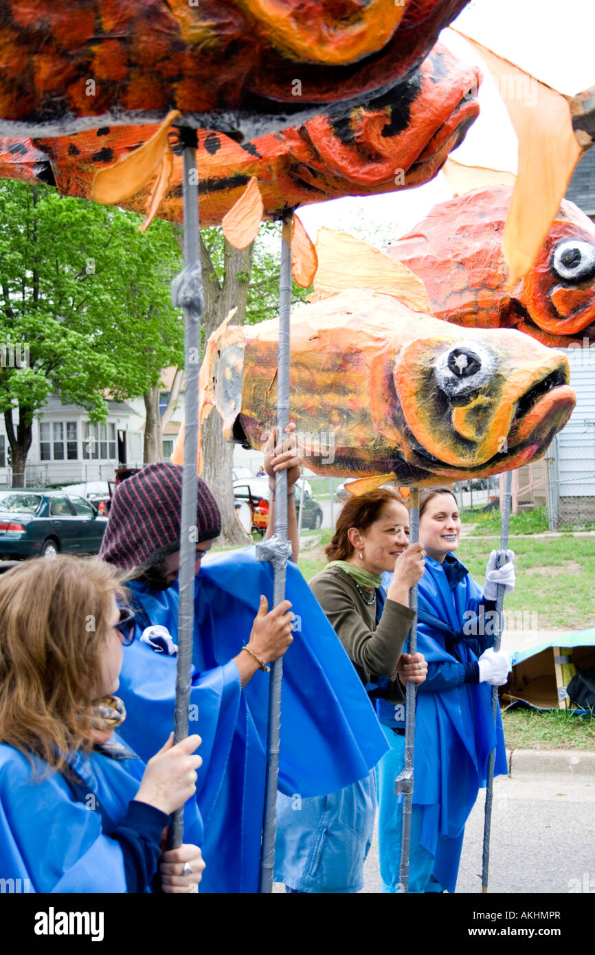 Fish puppeteers representing the creatures that swim in the water ...