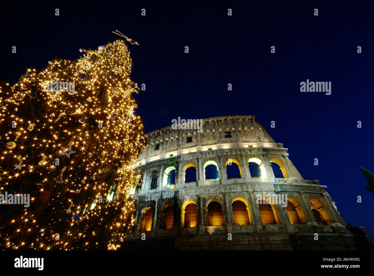 Coliseum with Christmas tree, Rome, Lazio, Italy Stock Photo - Alamy