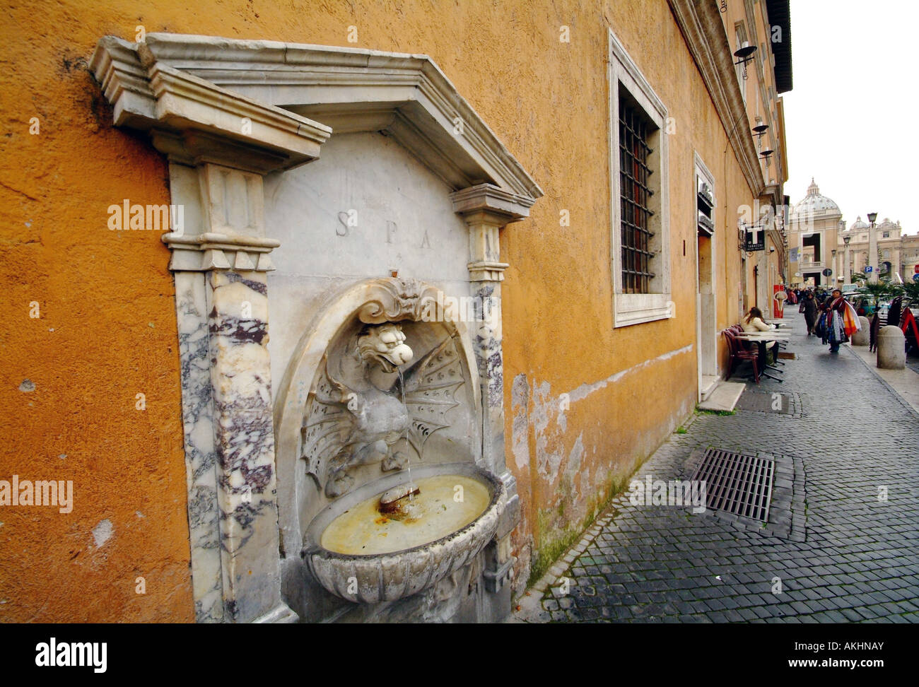 Aedicula with dragoon, First local fountain along Via della ...