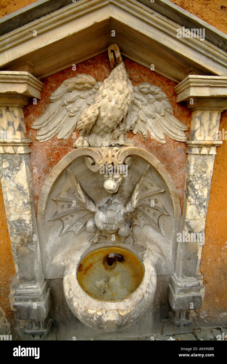 Aedicula with bird and dragoon, The second local fountain along Via ...