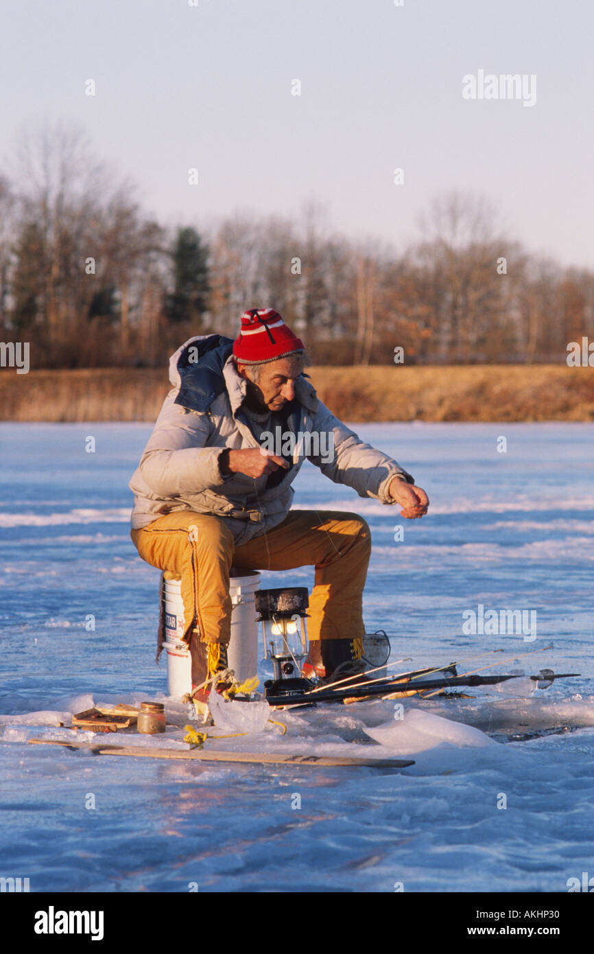 Ice fishing for smelts New Hampshire United States Stock Photo - Alamy