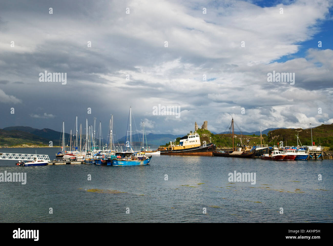 Trawlers Fishing Boats Moored At Kyleakin Harbour In This Remote ...