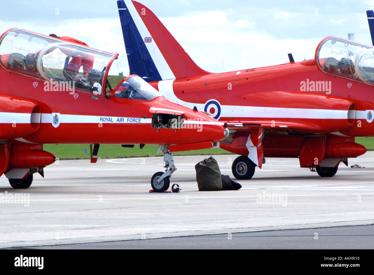 2 Hawk fast jet training aircraft of the Red Arrows Display team Stock ...