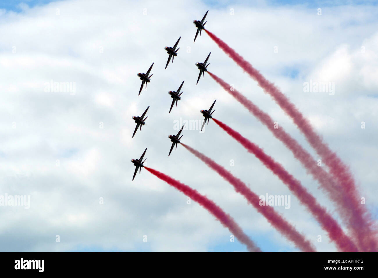 9 Hawk fast jet training aircraft of the Red Arrows Display team with ...