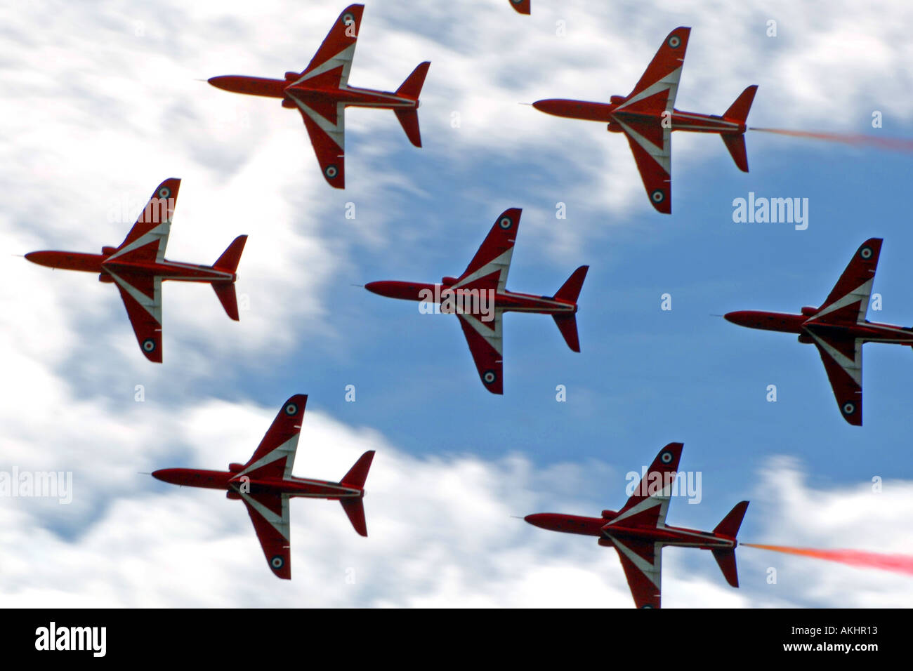 9 Hawk fast jet training aircraft of the Red Arrows Display team Stock ...