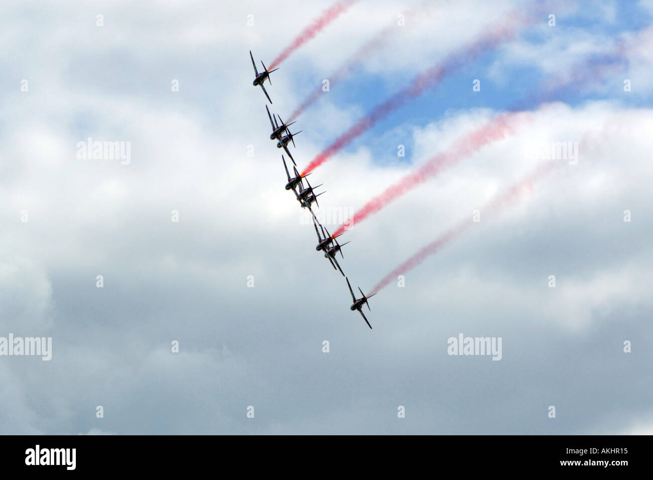 9 Hawk fast jet training aircraft of the Red Arrows Display team Stock ...
