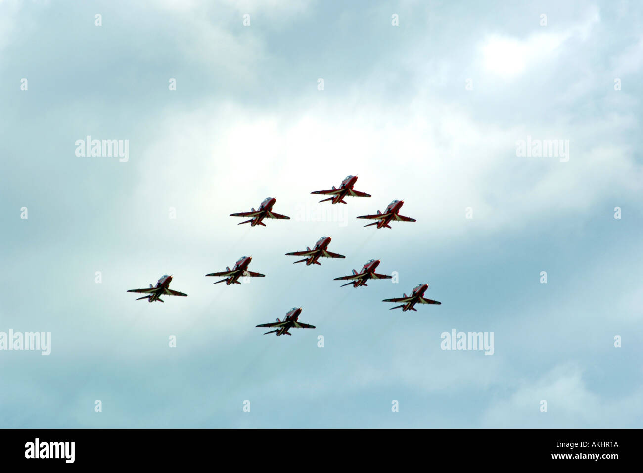 9 Hawk fast jet training aircraft of the Red Arrows Display team Stock ...
