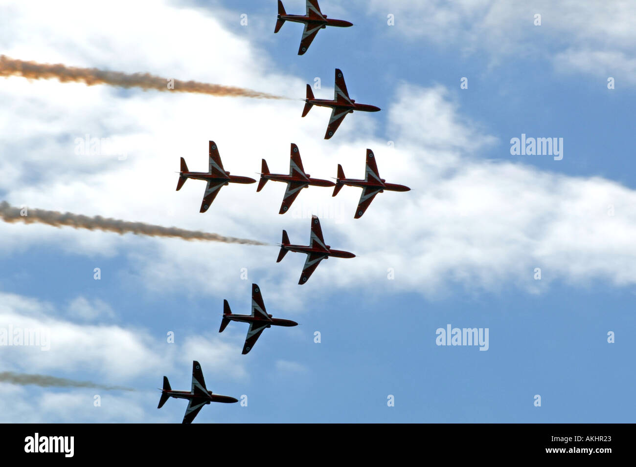 9 Hawk fast jet training aircraft of the Red Arrows Display team Stock ...