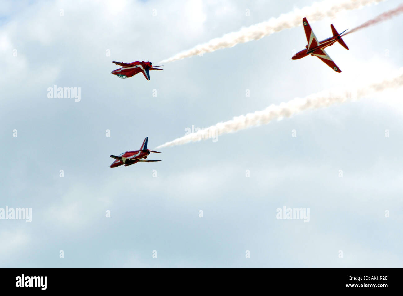 3 Hawk fast jet training aircraft of the Red Arrows Display team ...